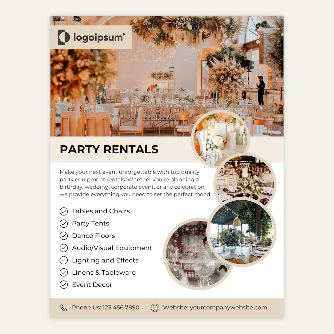Party Rentals Flyer, Party Equipment, Event Decor Flyer, Party Decor ...