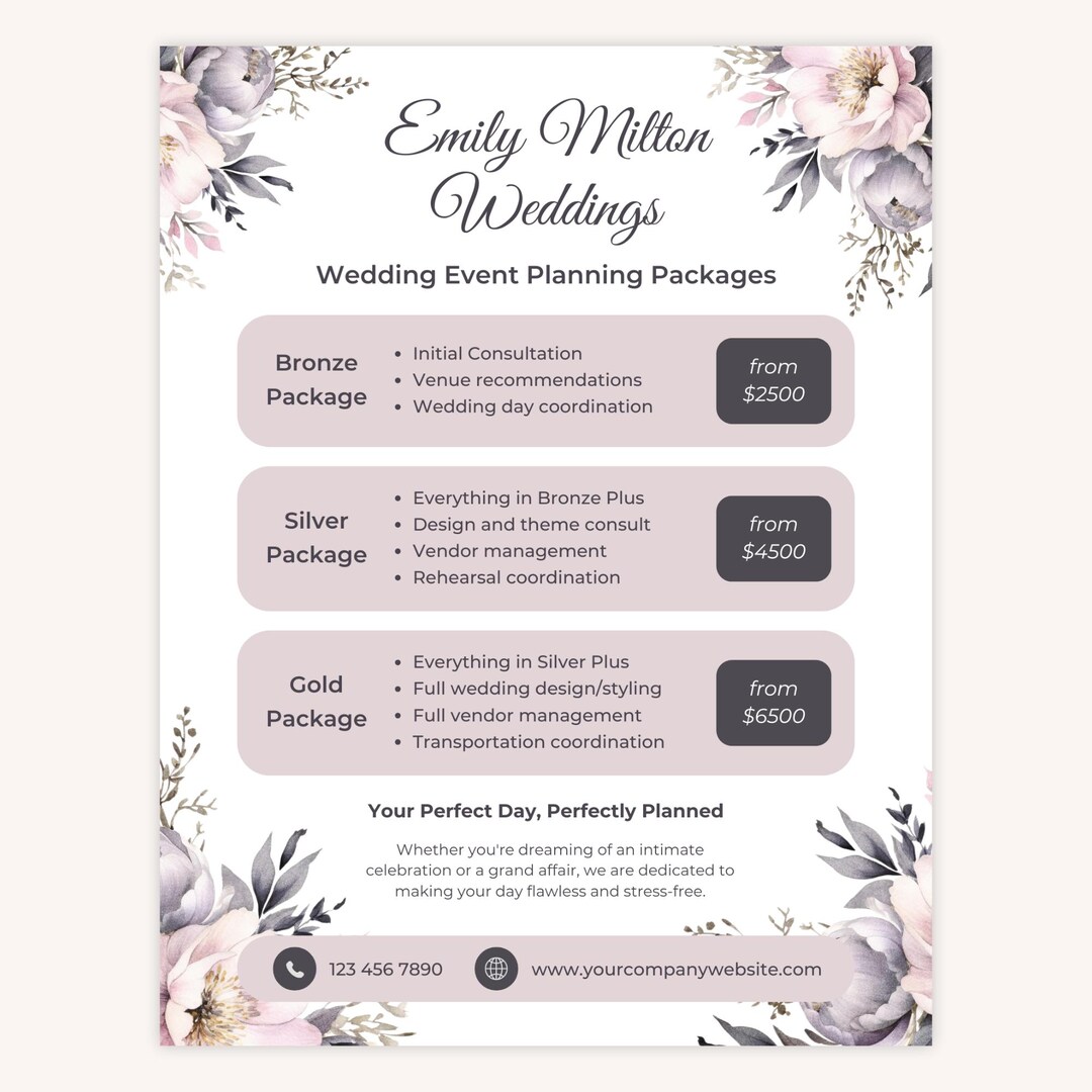 Wedding Event Planner Packages Price List Flyer, Wedding Organizer ...