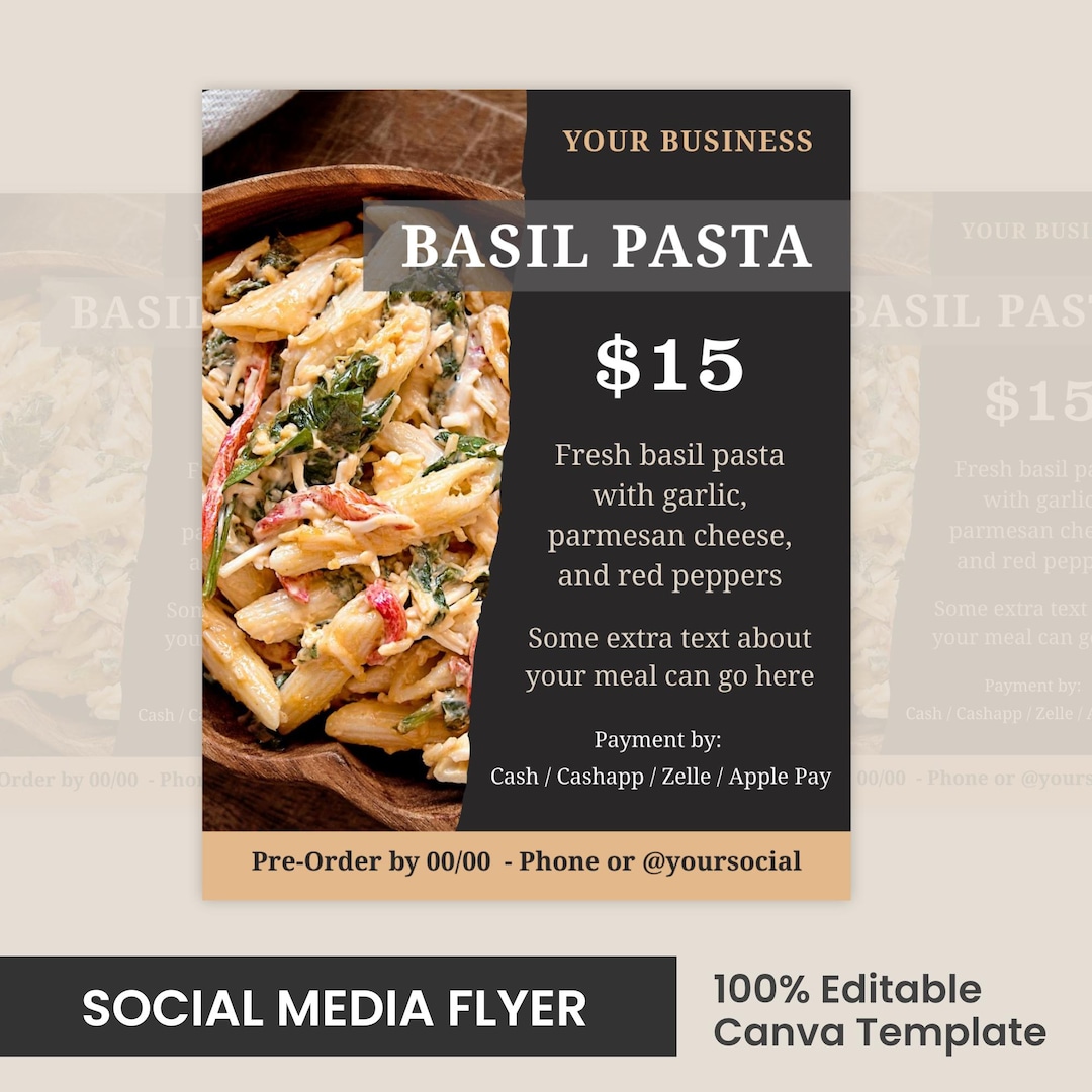 Food Menu Flyer DIY, Meals, Lunch, Dinner, Supper, Specials, Pasta ...
