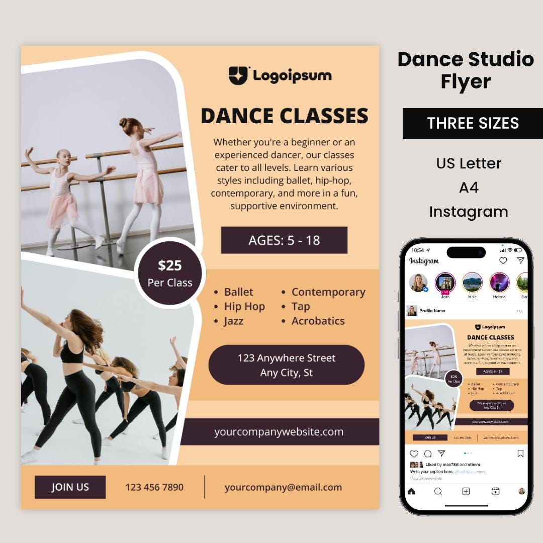 Dance Studio Flyer Template, Dance Flyer, Dance School, Dance Teachers ...