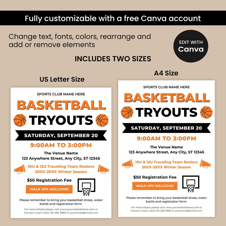 Basketball Team Tryouts Flyer - Etsy