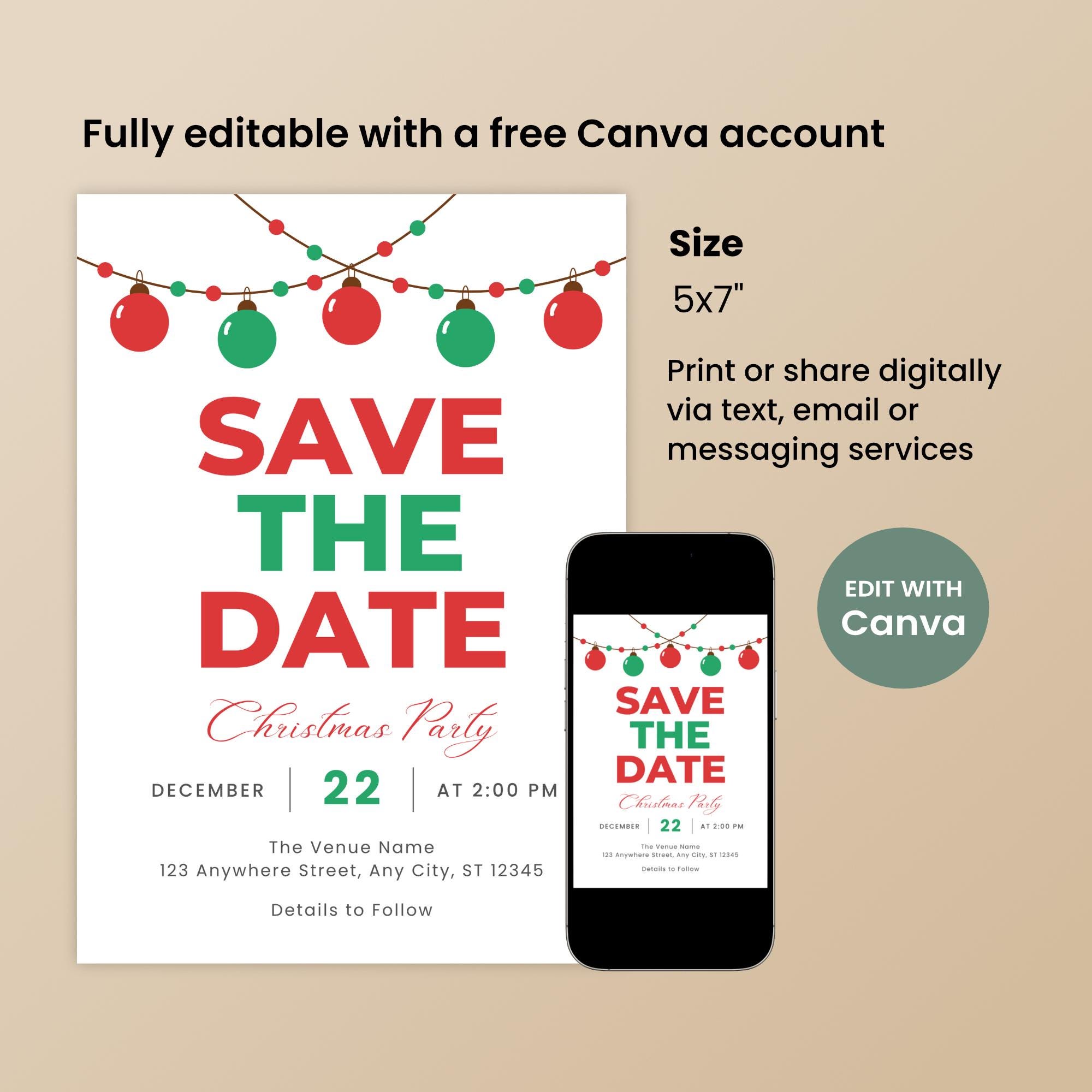 Christmas Party Save the Date Invitation (canva Template) - Etsy