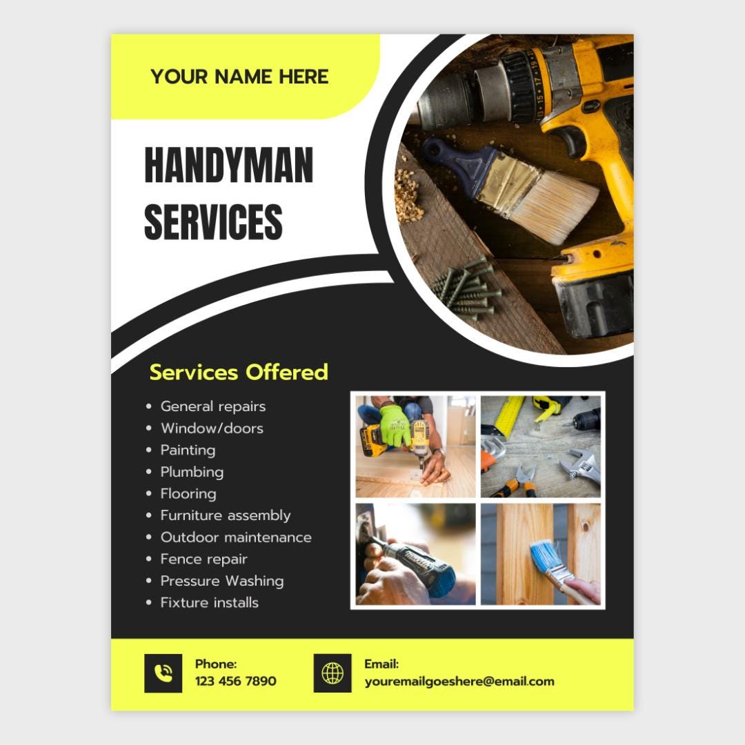 Handyman Flyer for Handyman Service, Editable Canva Template - Etsy