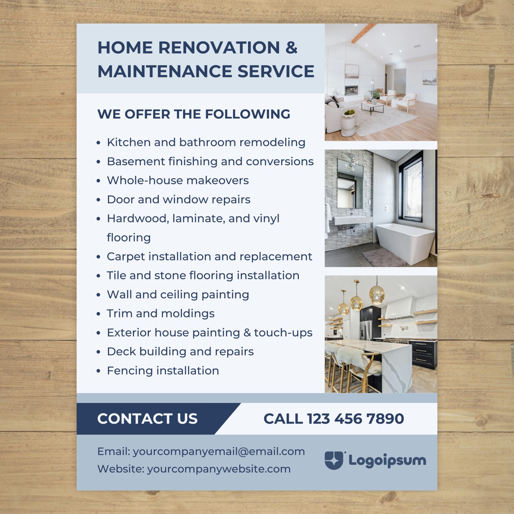 Home Renovation Flyer, Contractor Flyer, Construction Services, Home ...