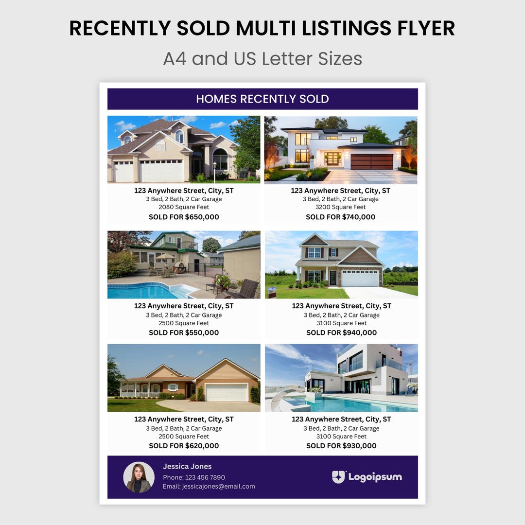 Real Estate Recently Sold Multiple Listings Flyer, Multi Listings Homes ...