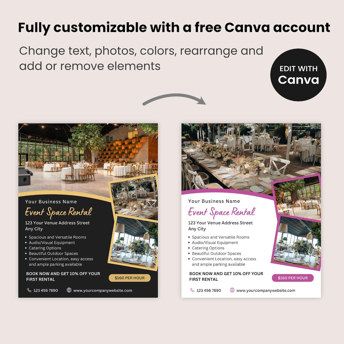 Event Space Rental Flyer Social Media, Event Venue Rental, Digital ...