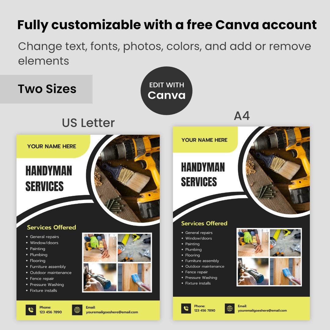 Handyman Flyer for Handyman Service, Editable Canva Template - Etsy