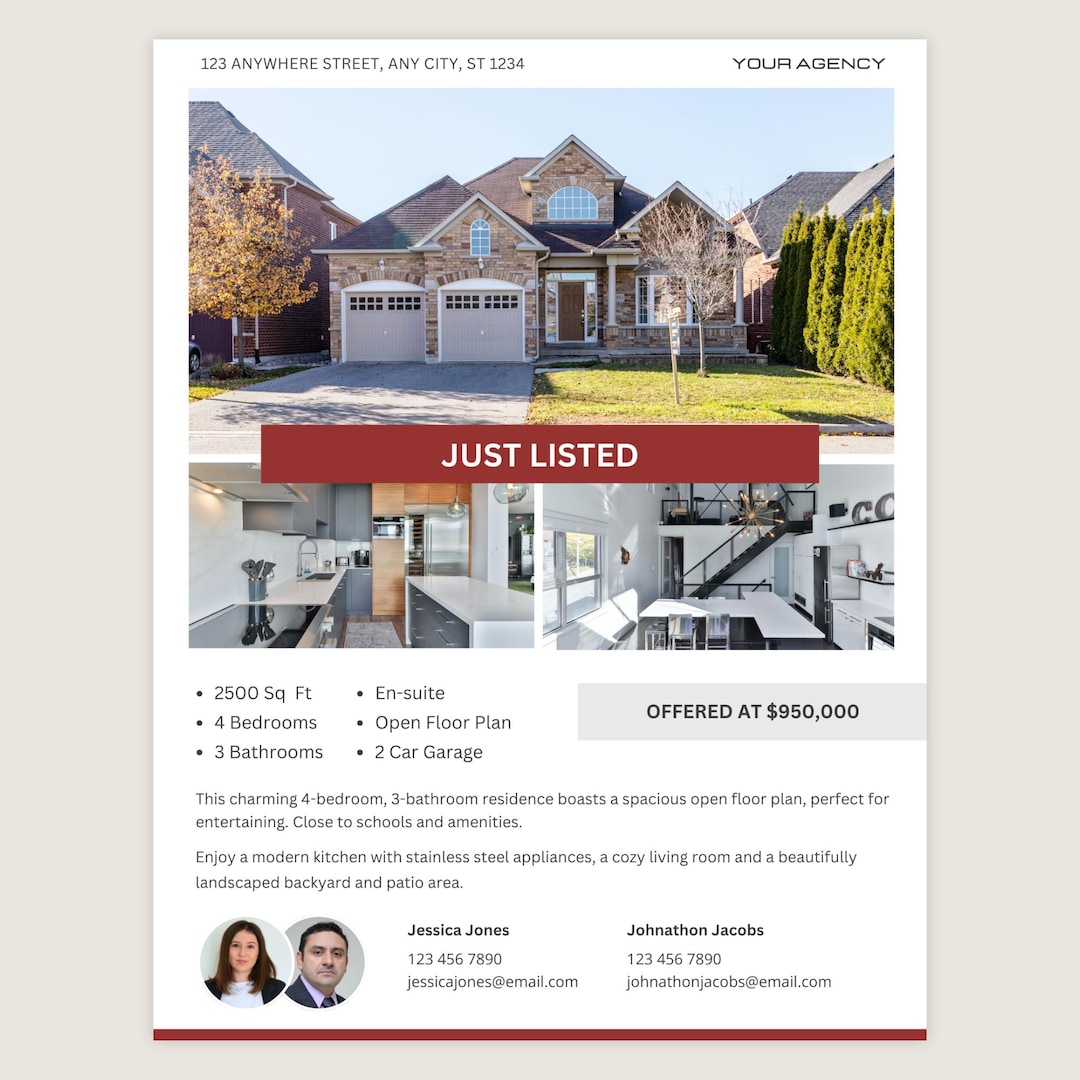 Co-branded Just Listed Flyer, Real Estate New Listing, Co Agent ...