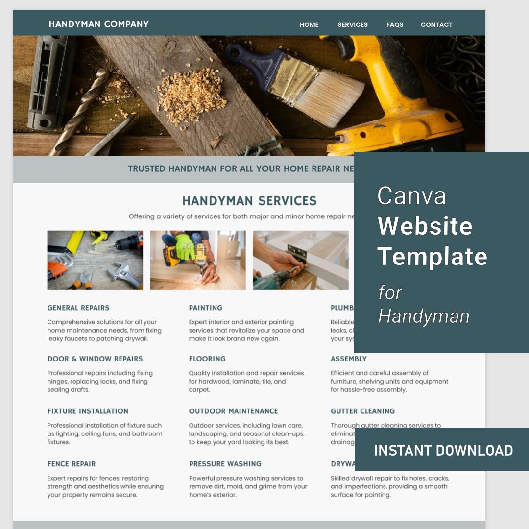 Canva Handyman Website Template, Home Repair and Maintenance Website ...