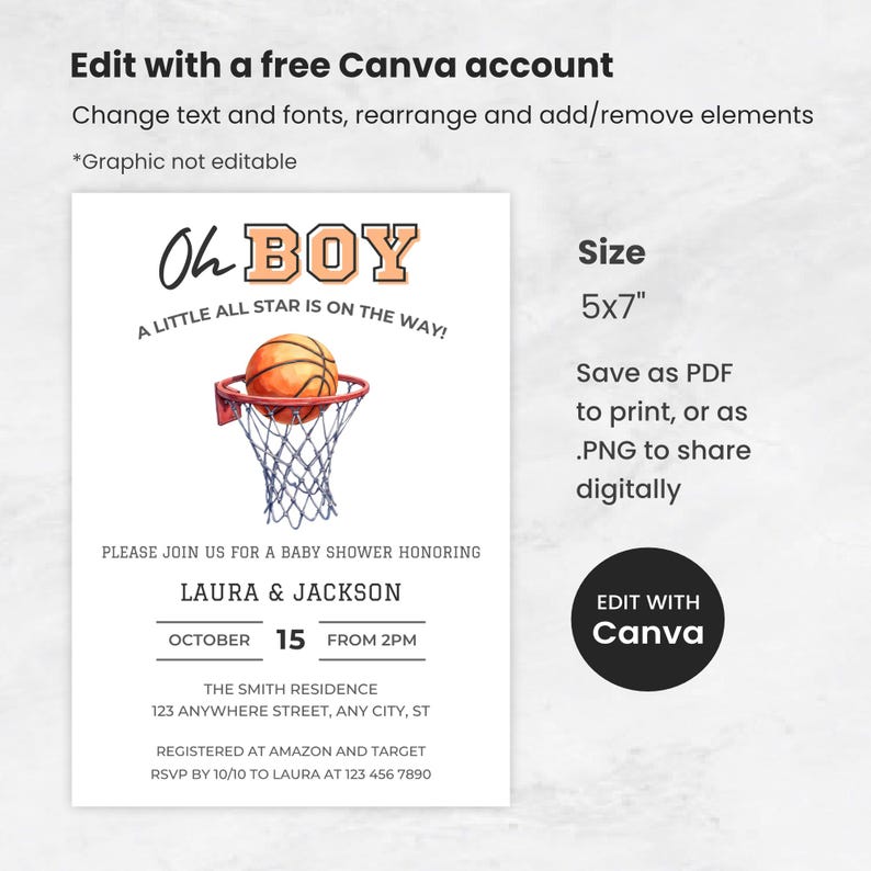 Basketball Baby Shower Invitation, Oh Boy, Sports, A Little All Star ...
