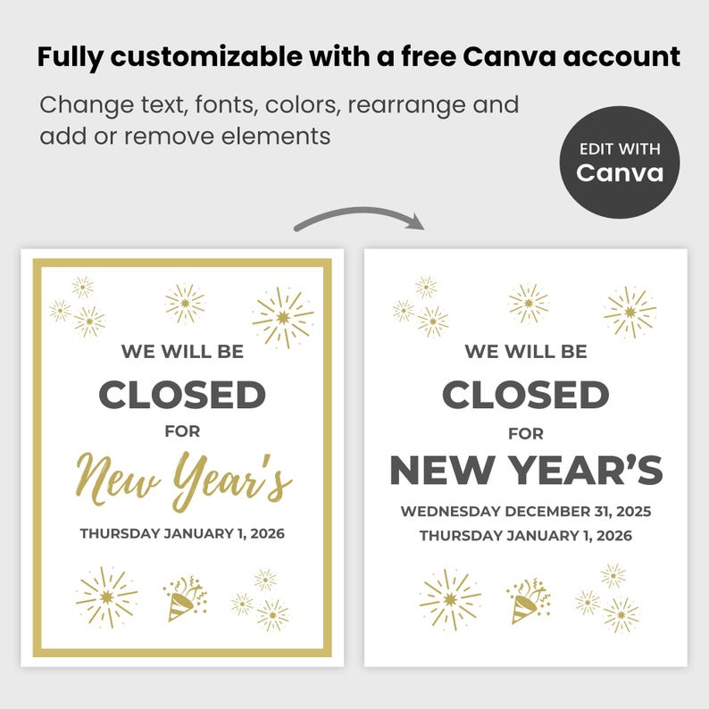 Closed for New Years Sign, Holiday Closed Sign for Business, Store ...