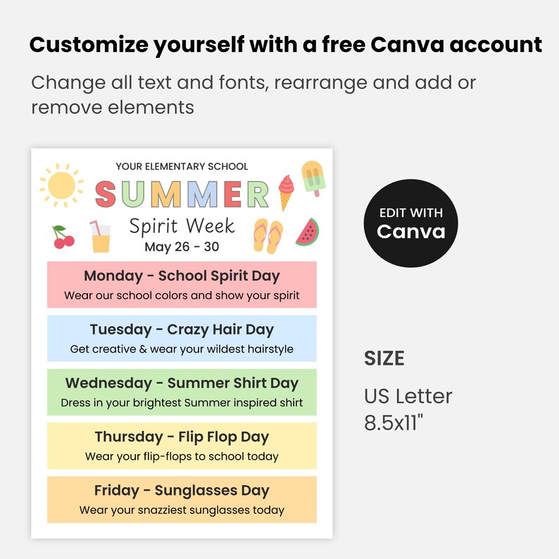 Summer School Spirit Week Flyer, Itinerary Schedule, PTA and PTO Summer ...