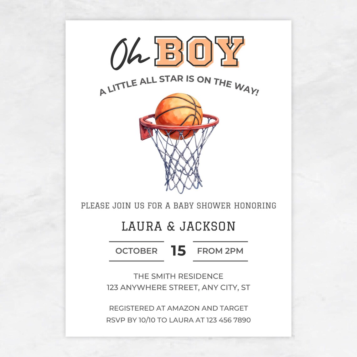 Basketball Baby Shower Invitation, Oh Boy, Sports, A Little All Star ...