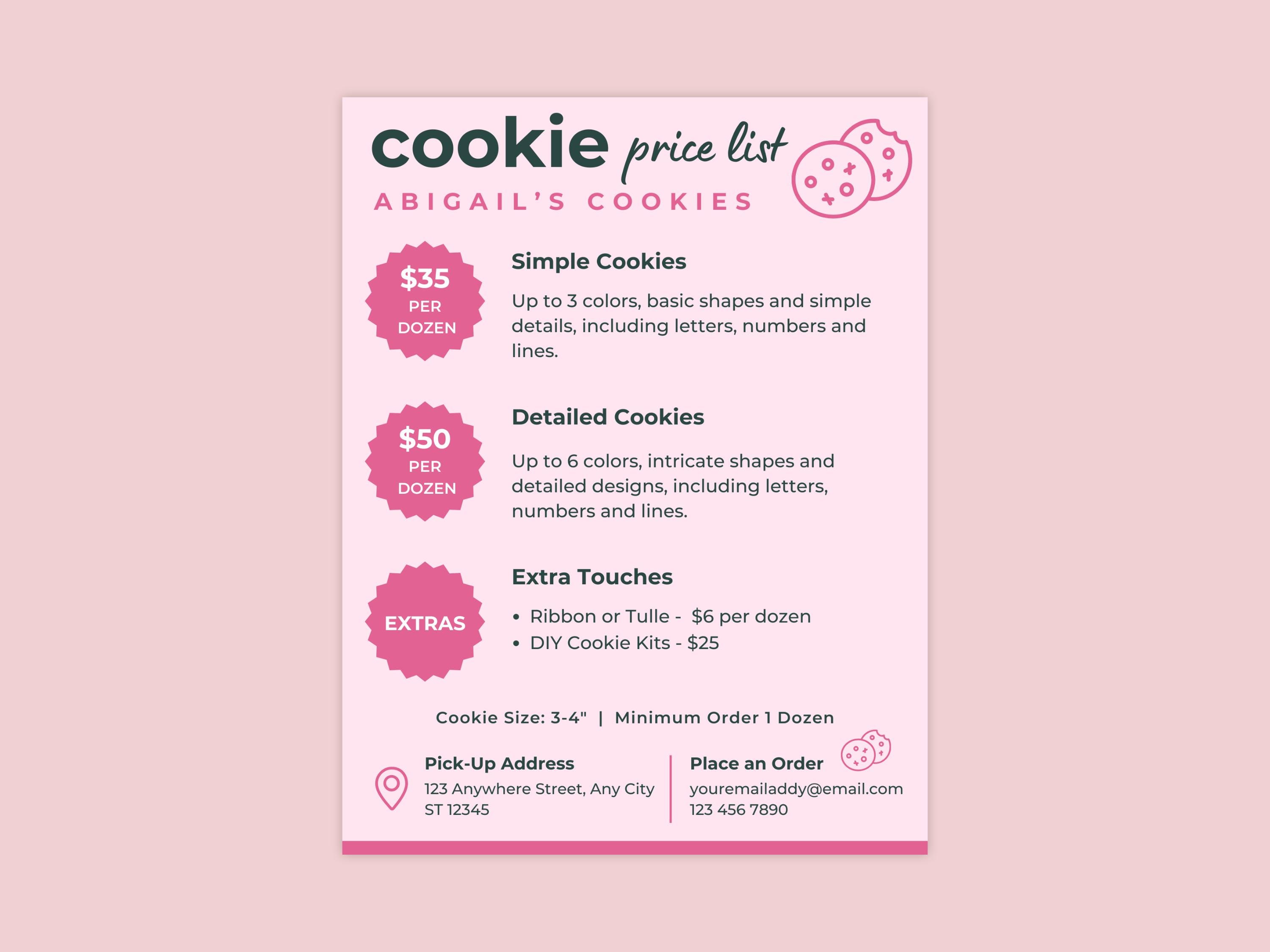 Cookie Price List Template, Cookie Business, Cookie Price Sheet, Custom ...