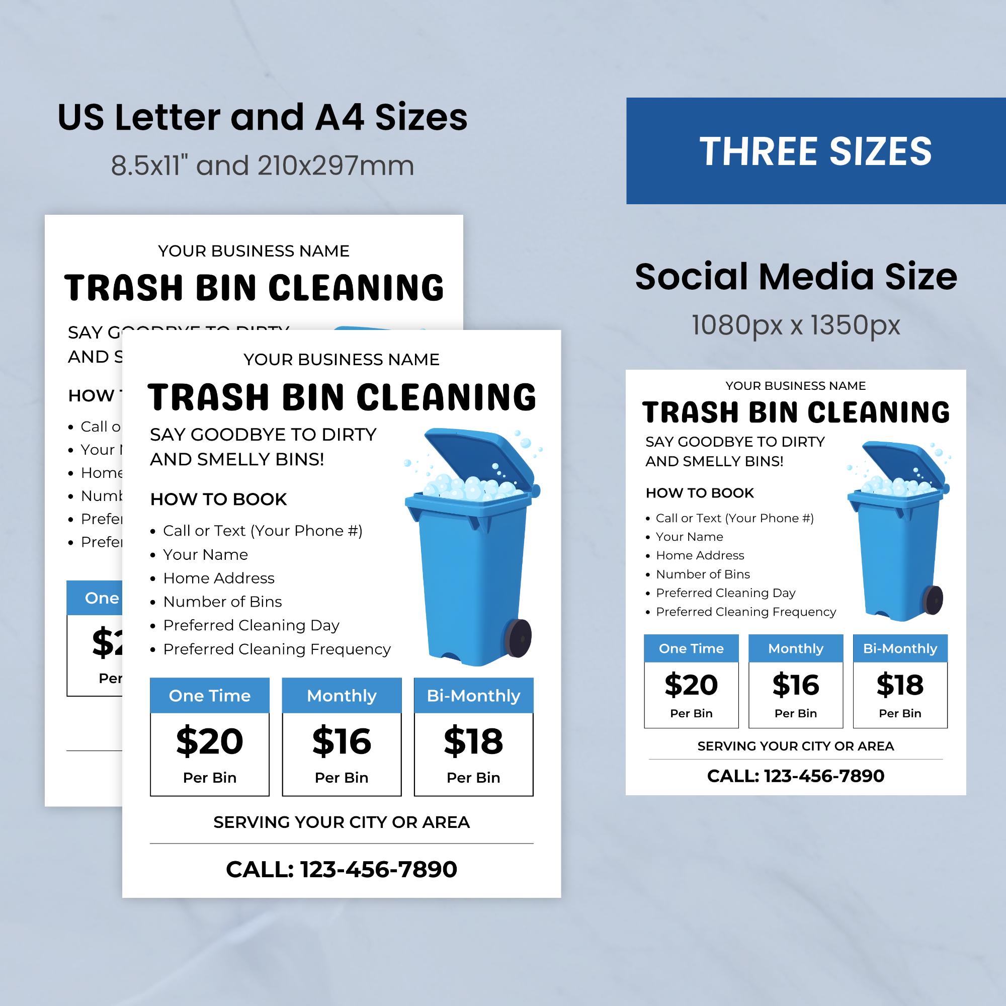 Trash Bin Cleaning Flyer, Garbage Can Wash Business, Editable Canva ...