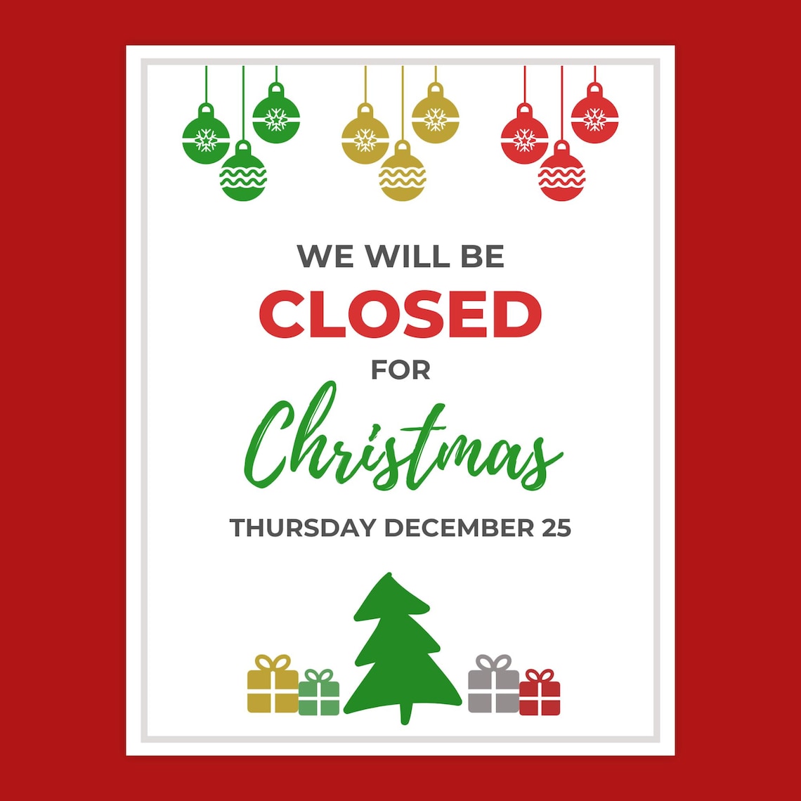 Closed for Christmas Sign for Businesses, Christmas Closed Sign, Closed ...