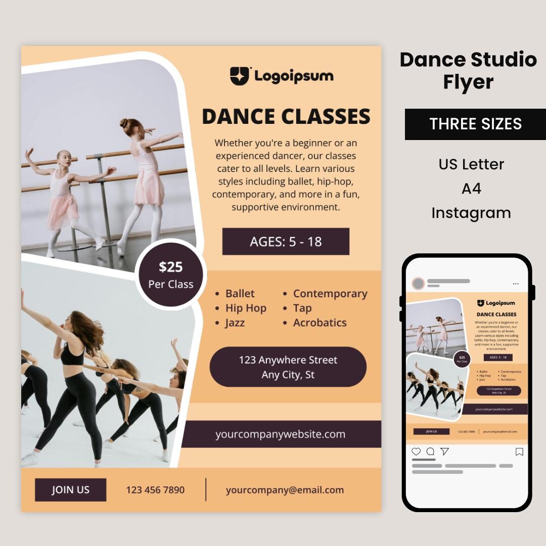Dance Studio Flyer Template, Dance Flyer, Dance School, Dance Teachers ...