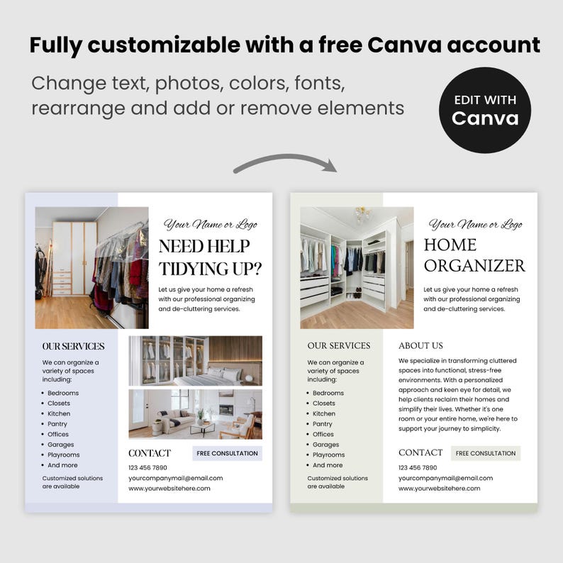 Professional Organizer Flyer, Organizing Business, Editable Canva ...