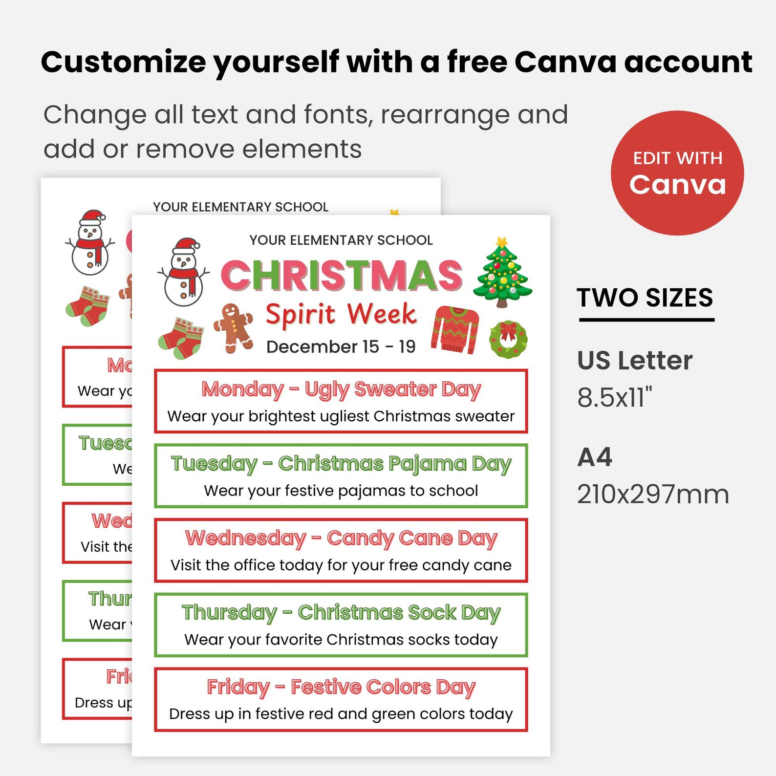 Christmas School Spirit Week Flyer: Itinerary Schedule (canva Template ...