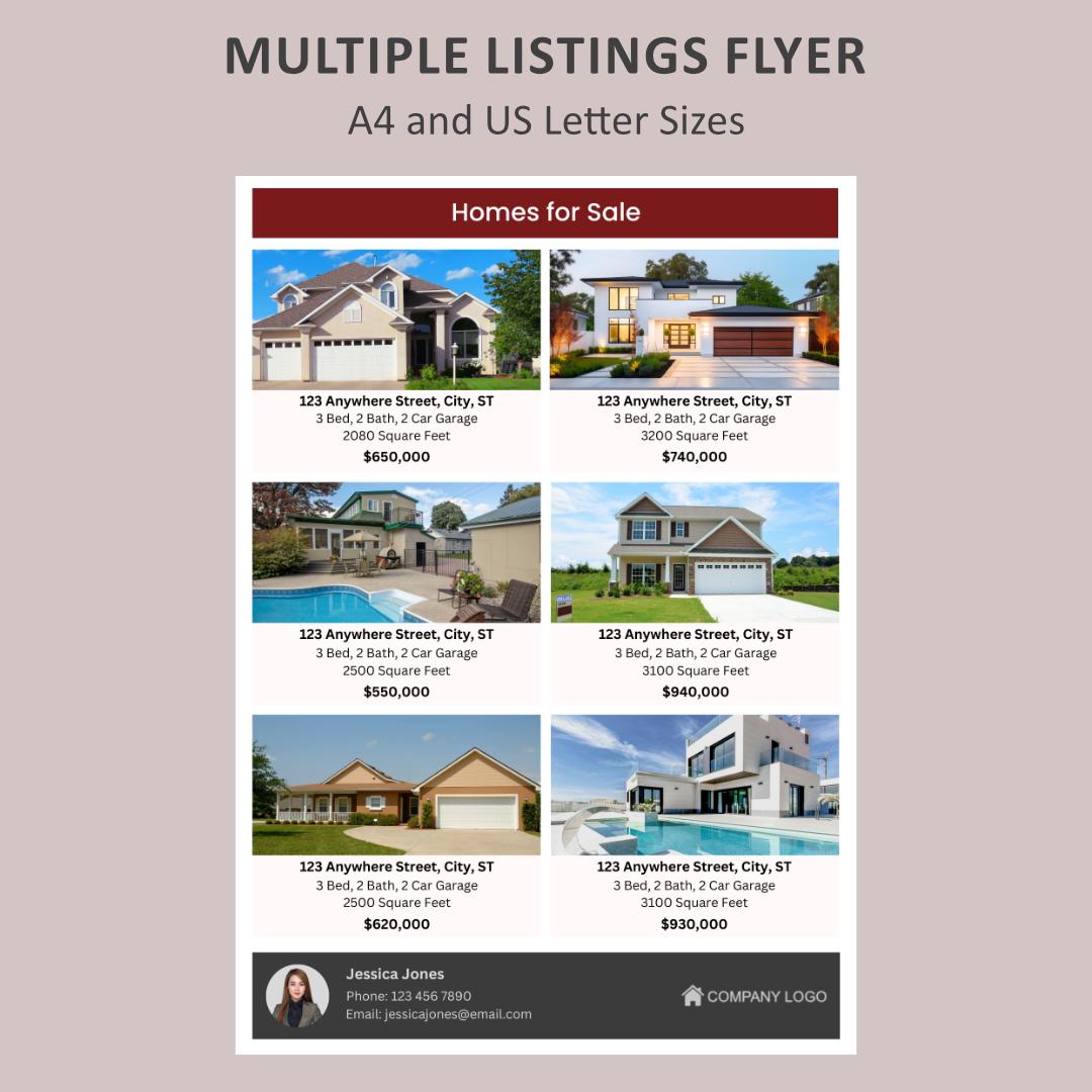 Multiple Listings Flyer, Multiple Homes for Sale Flyer, Real Estate ...