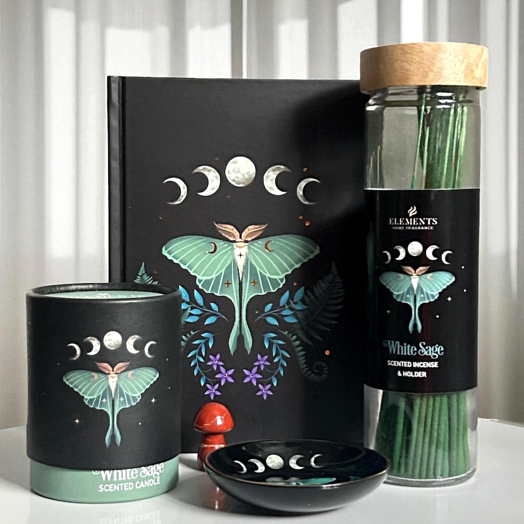 Luna Moth Gift Set: Sage Candle, Crystal Mushroom, Incense - Etsy