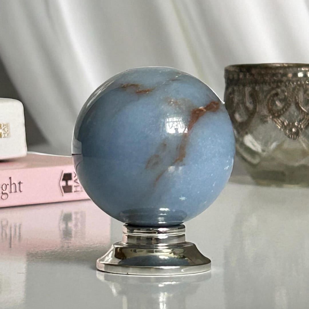 Angelite Sphere: Polished Blue Crystal Orb, Spiritual Decor (45.4mm ...