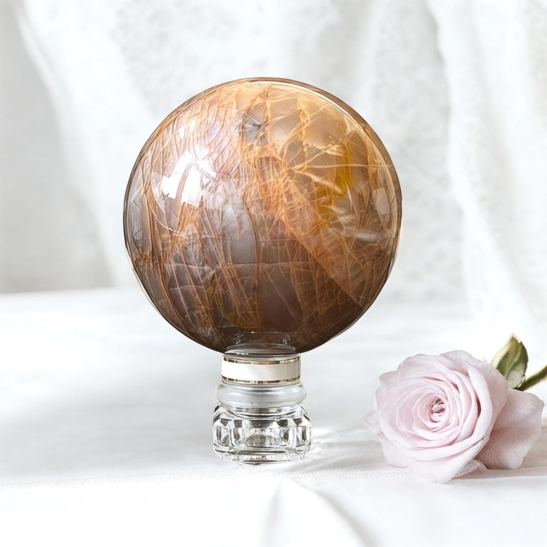 Black Moonstone Sphere, Shiny Crystal Ball, Grounding Stone, Crystal ...