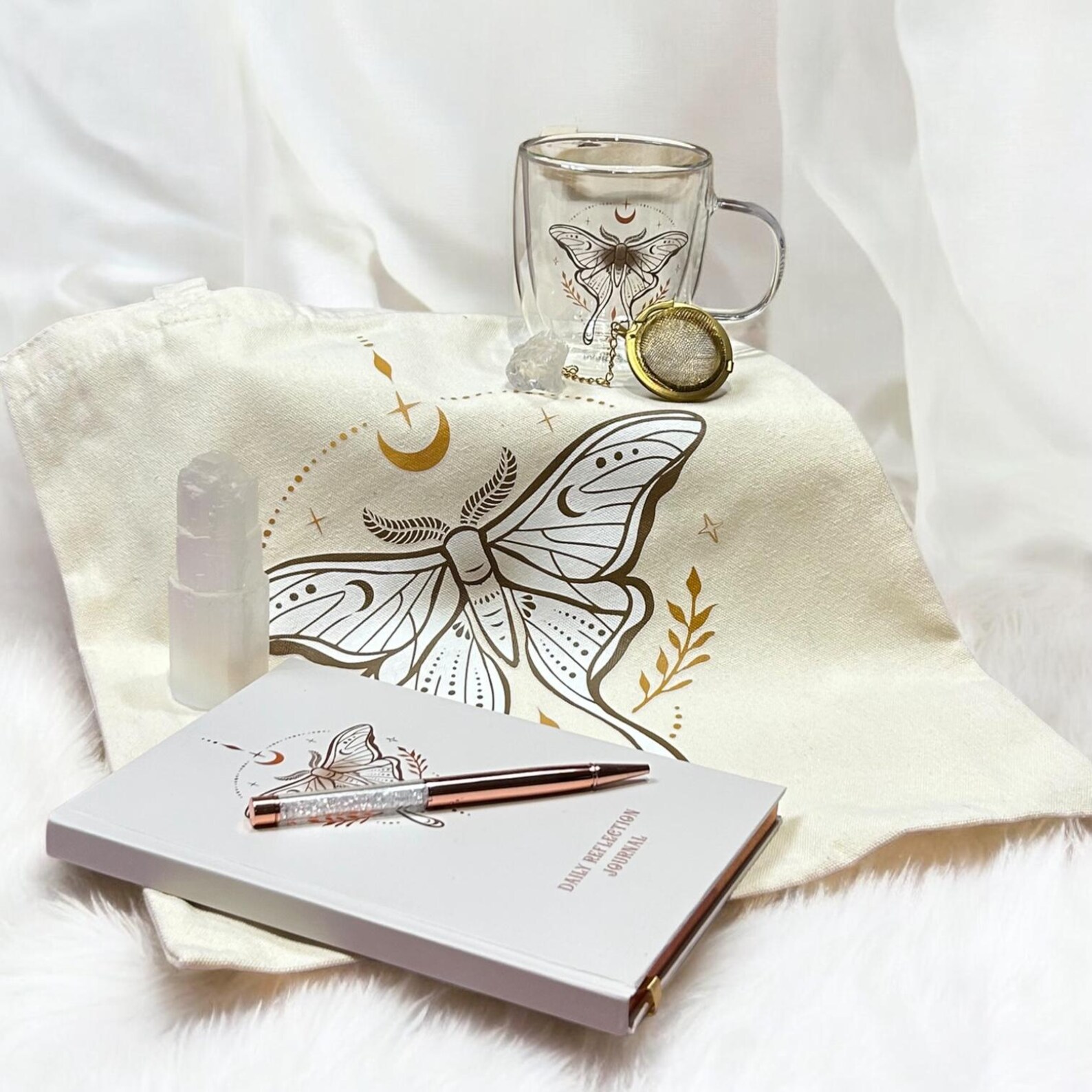 Luna Moth Gift Set: Polycotton Tote, Crystal Tea Mug, Journal ...