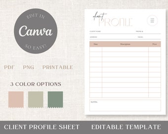 Client Information Editable Template - Client Profile Printable Canva ...