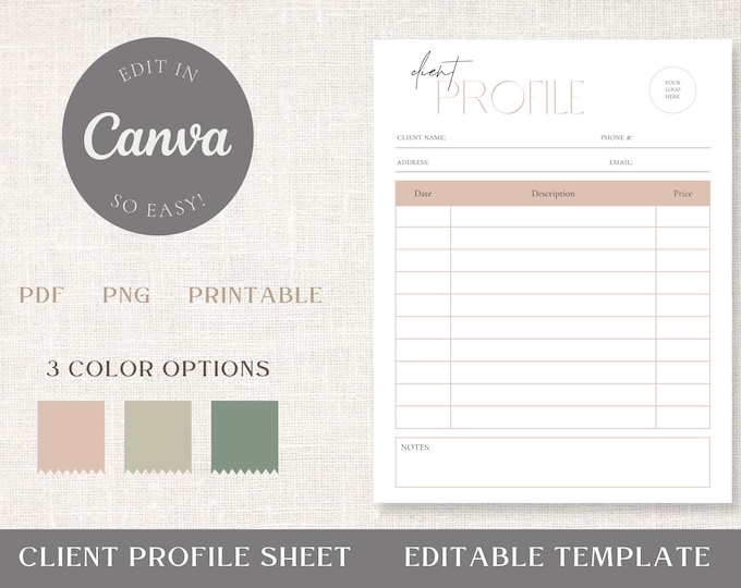 Client Information Printable | PDF | A4 | A5 | US Letter | 8x10 ...