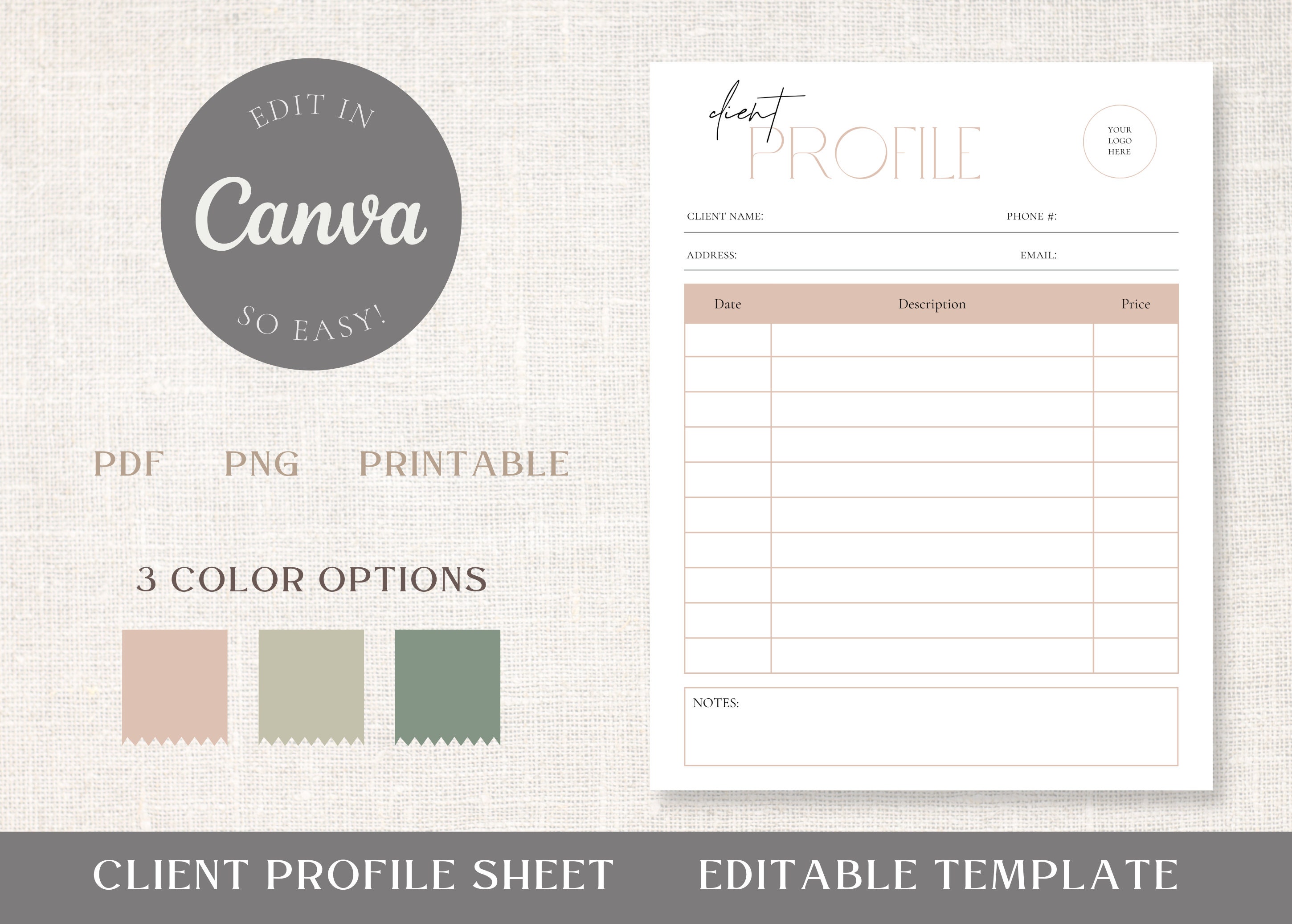 Client Information Editable Template - Modern Client Profile Printable ...