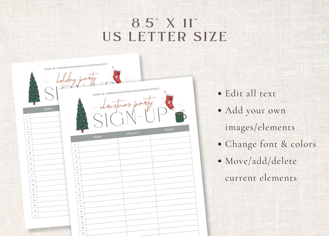 Christmas Party Sign up Form Canva Template - Holiday Volunteer Sign up ...