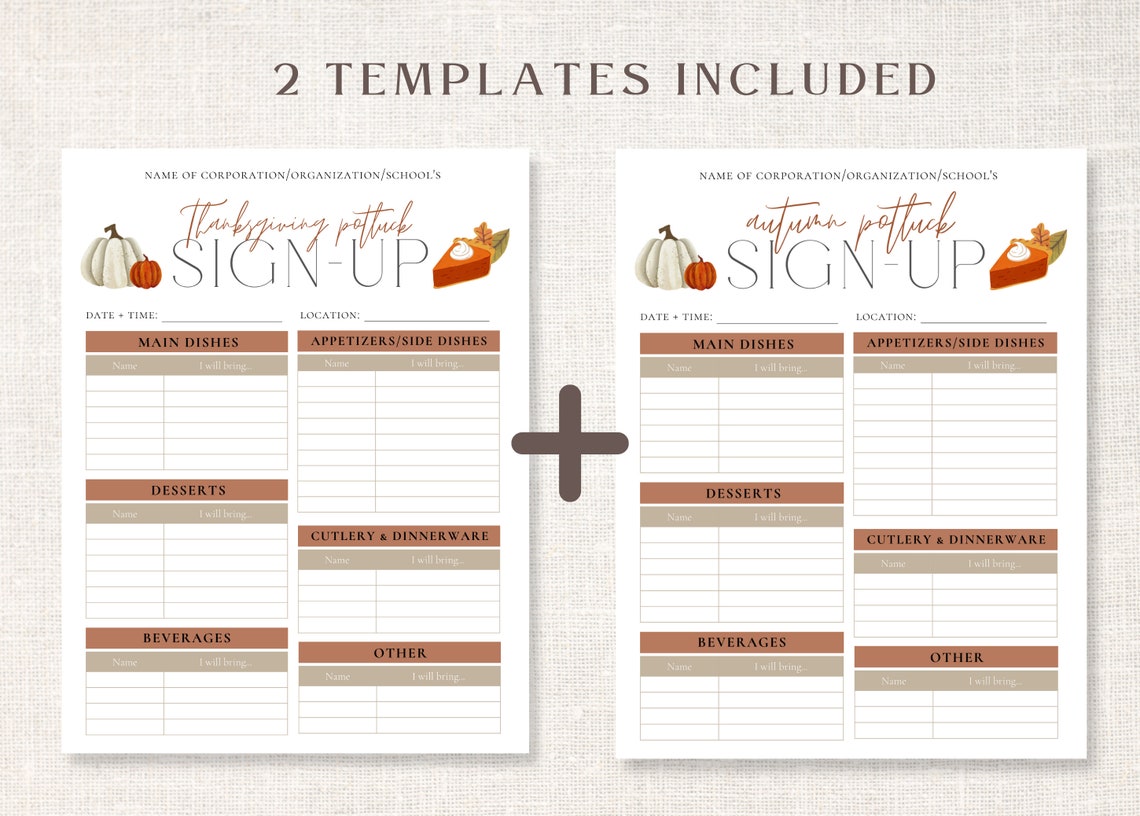 Canva Thanksgiving Potluck Sign up Form - Printable Autumn Potluck Sign ...