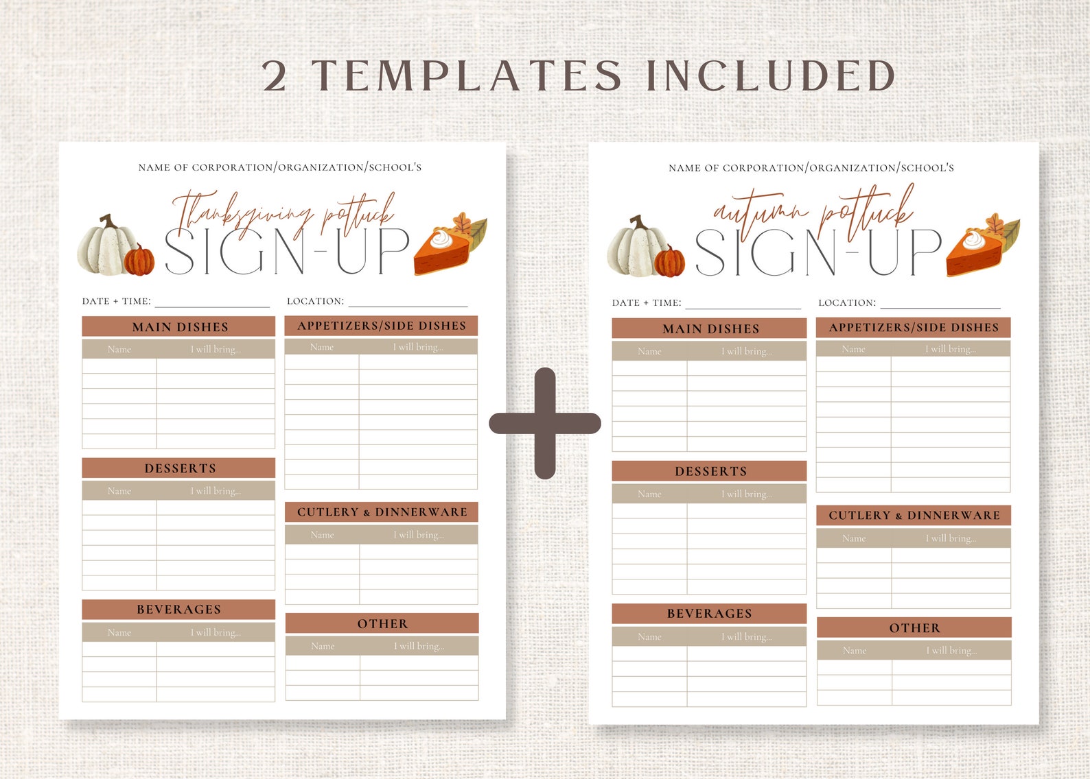 Canva Thanksgiving Potluck Sign up Form - Printable Autumn Potluck Sign ...