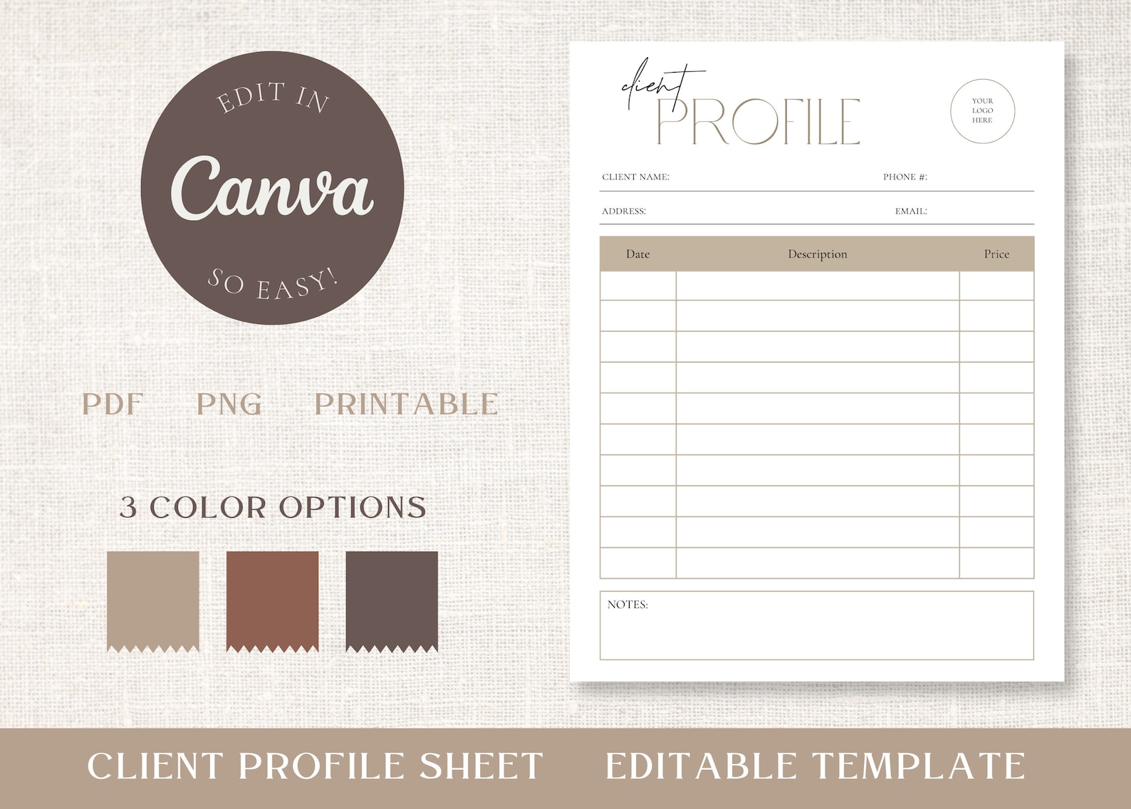 Client Information Editable Template - Client Profile Printable Canva ...