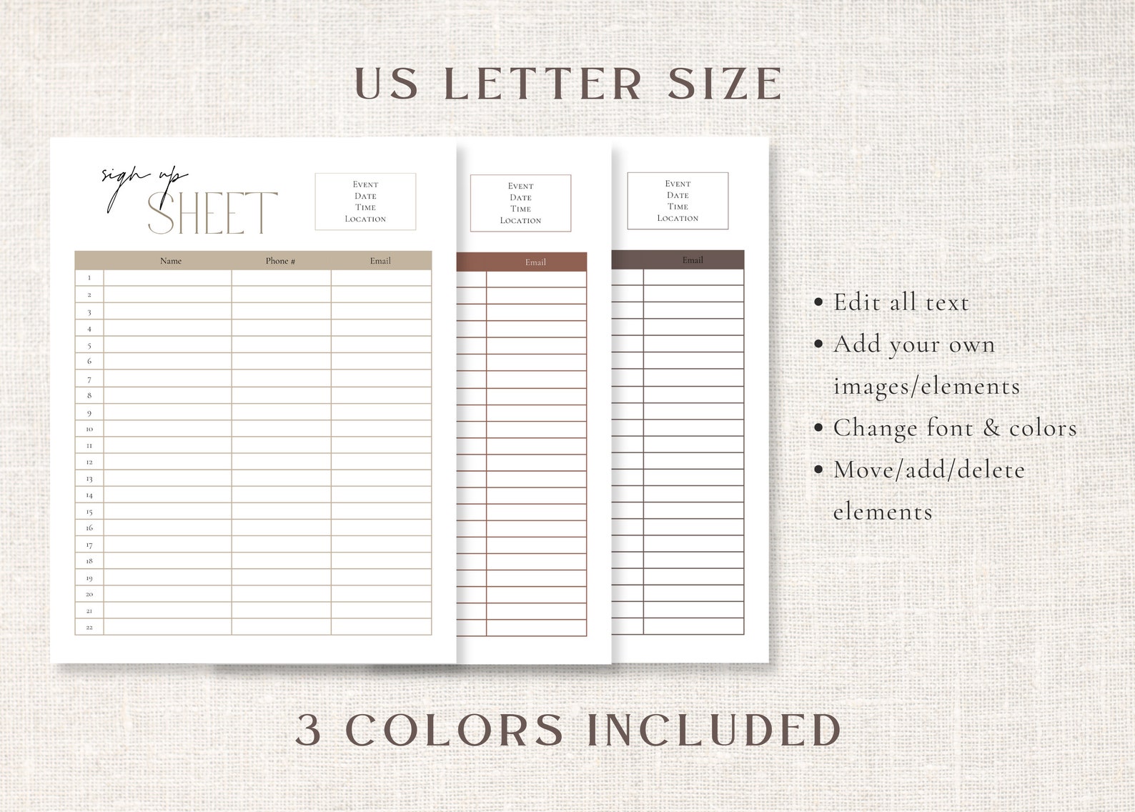Sign up Sheet Editable Template - Canva Printable Sign up Form - Event ...