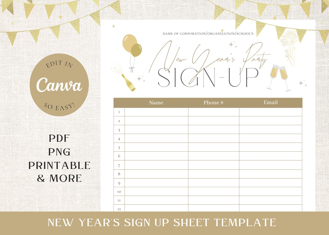 New Year's Eve Party Sign up Form Canva Template - New Years Sign up ...