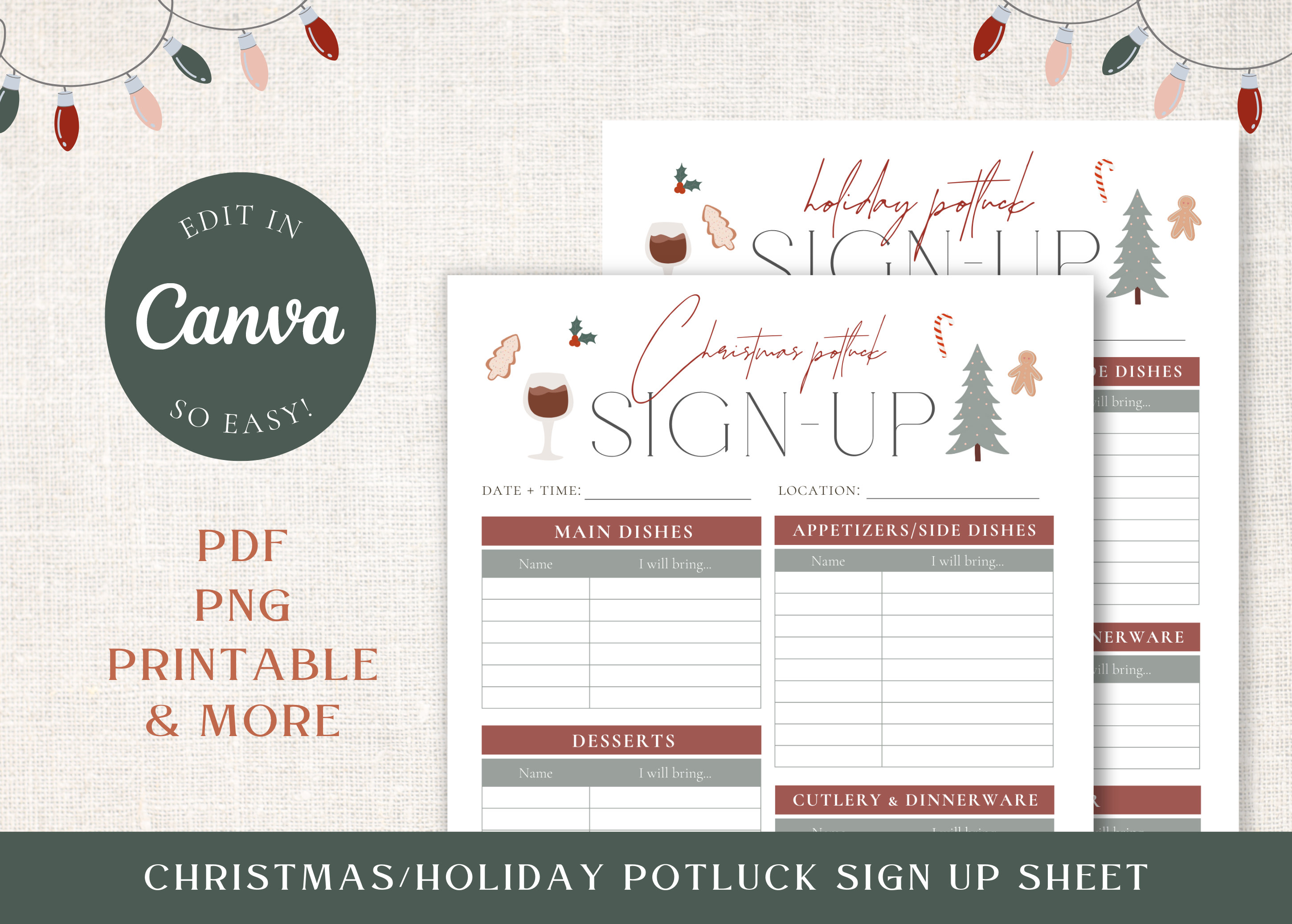 Canva Christmas Potluck Sign up Form - Printable Holiday Potluck Sign ...