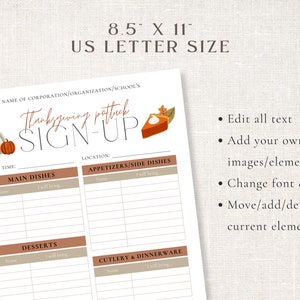 Canva Thanksgiving Potluck Sign up Form - Printable Autumn Potluck Sign ...