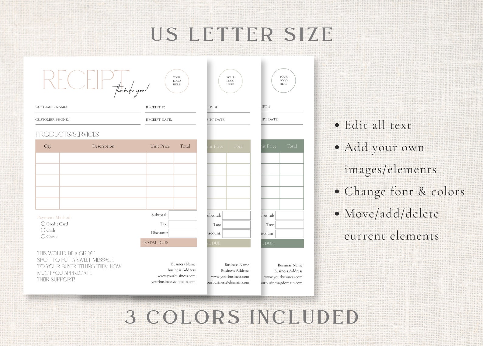 Canva Editable Business Receipt - Printable Customer Receipt Form ...