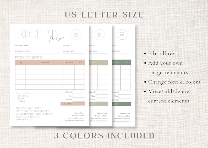 Canva Editable Business Receipt - Printable Customer Receipt Form ...