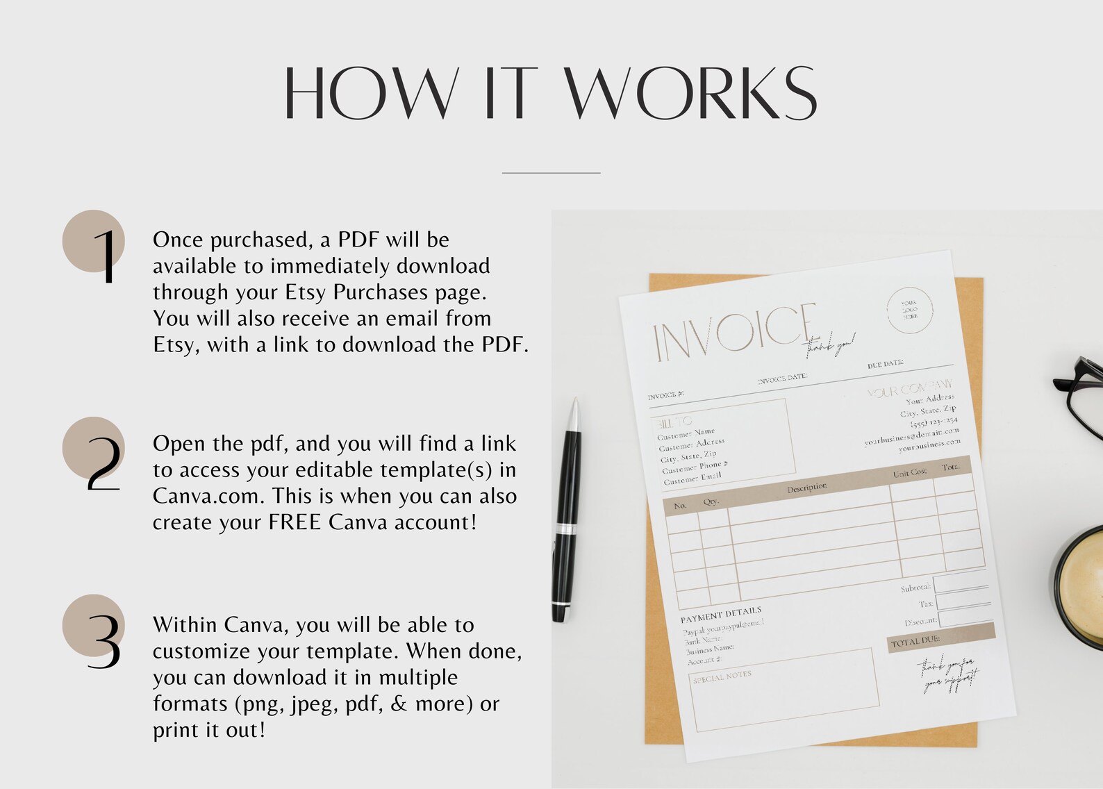 Invoice Template Editable and Printable - Canva Invoice Template ...