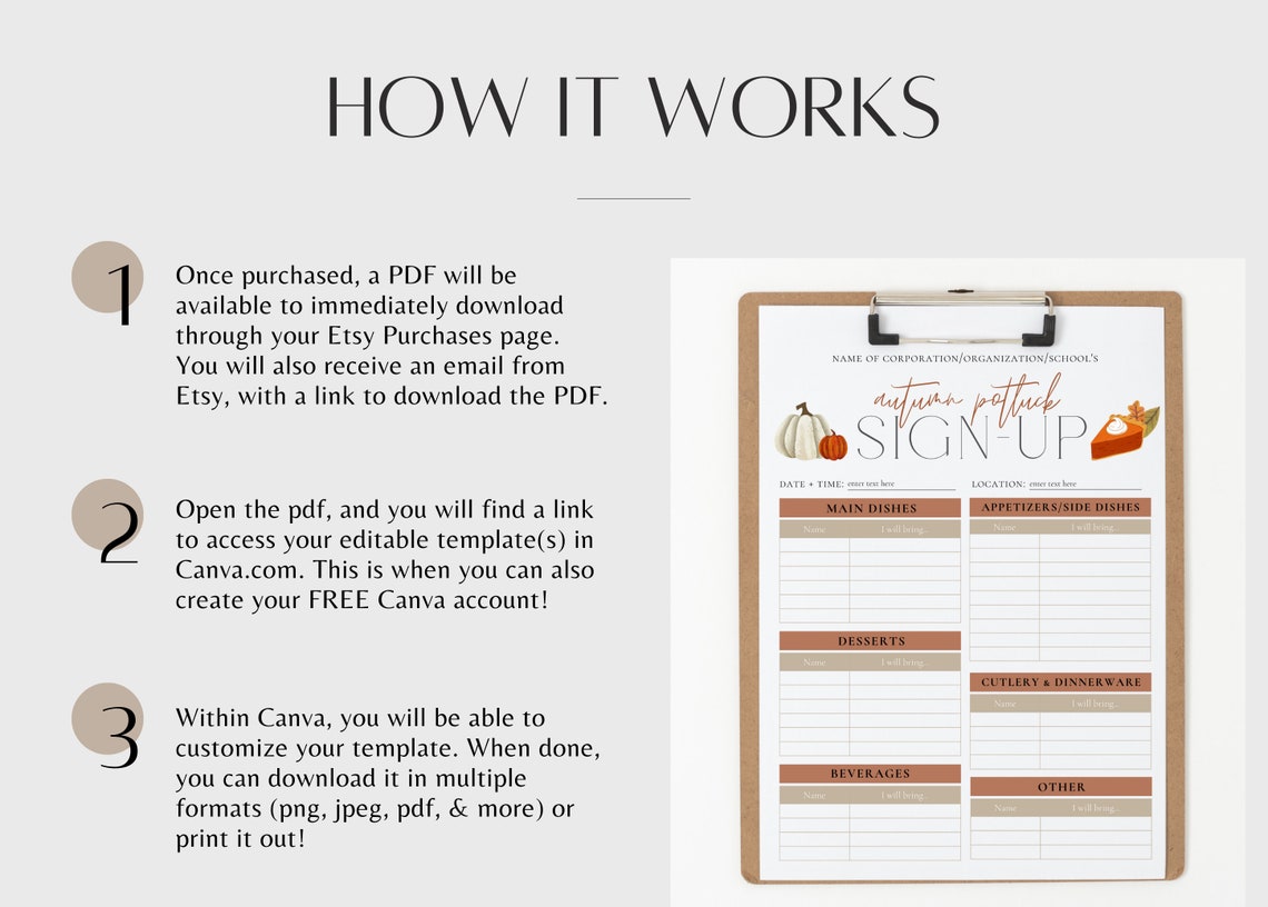 Canva Thanksgiving Potluck Sign up Form - Printable Autumn Potluck Sign ...