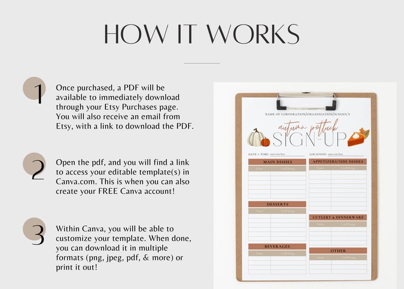 Canva Thanksgiving Potluck Sign up Form - Printable Autumn Potluck Sign ...