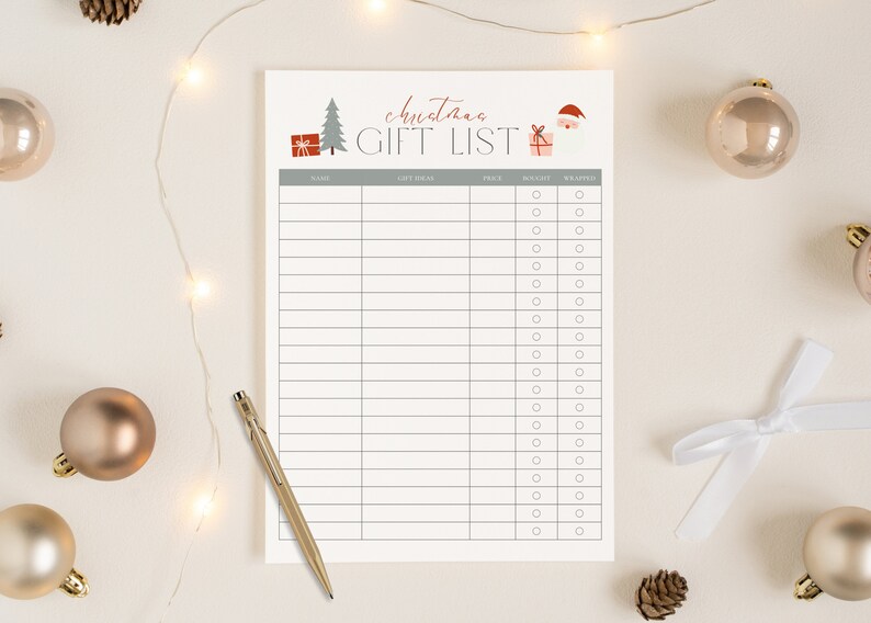 Christmas Gift List Printable Template - Holiday Planner Instant ...