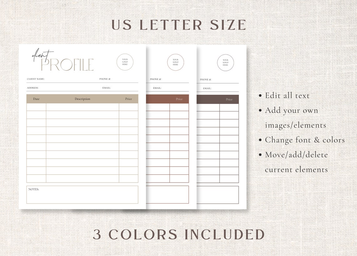 Client Information Editable Template - Client Profile Printable Canva ...