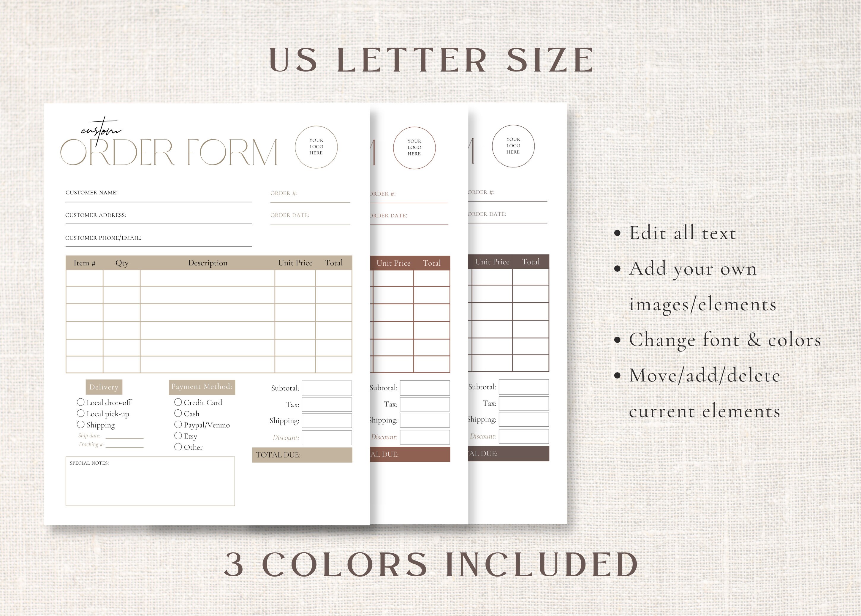 Custom Order Form Template - Purchase Order Form Template - Editable ...