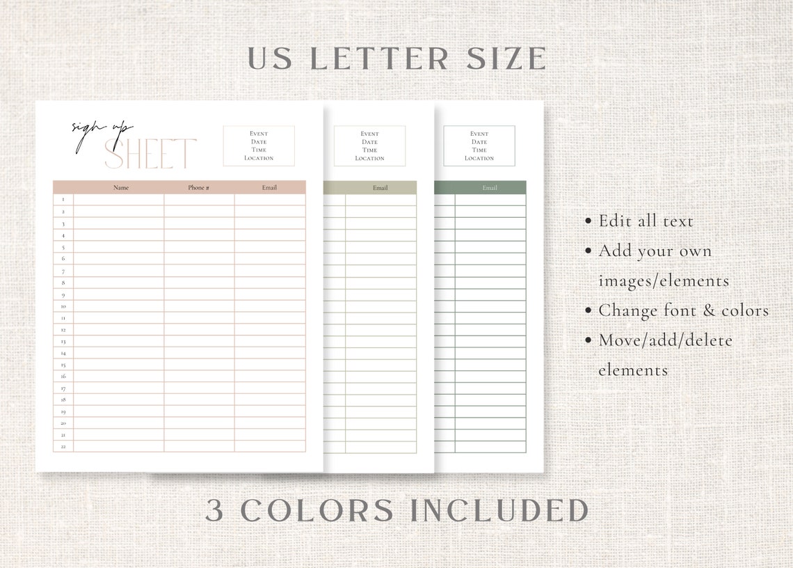 Sign up Sheet Editable Template - Canva Printable Sign up Form - Event ...