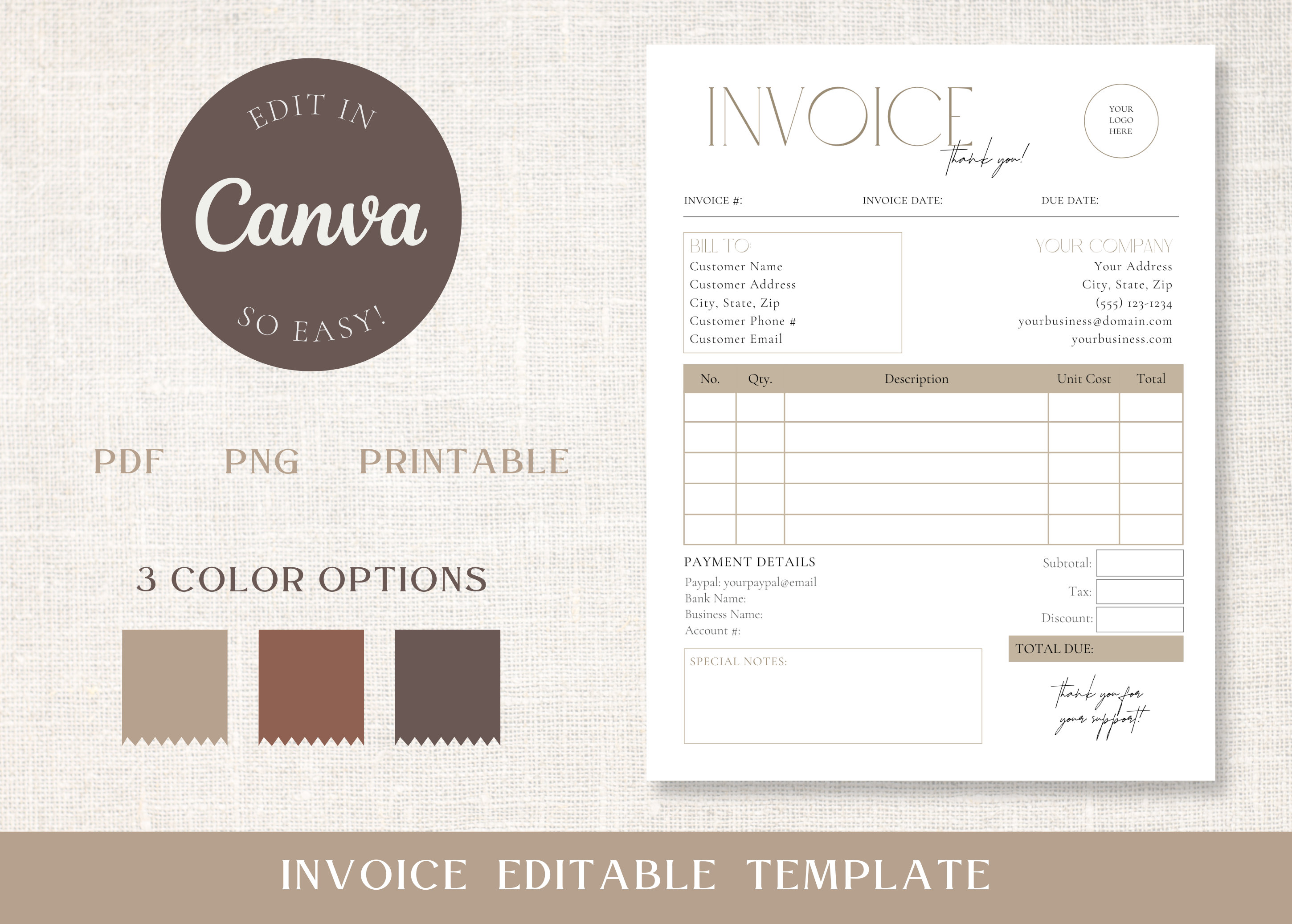 Invoice Template Editable and Printable - Canva Invoice Template ...