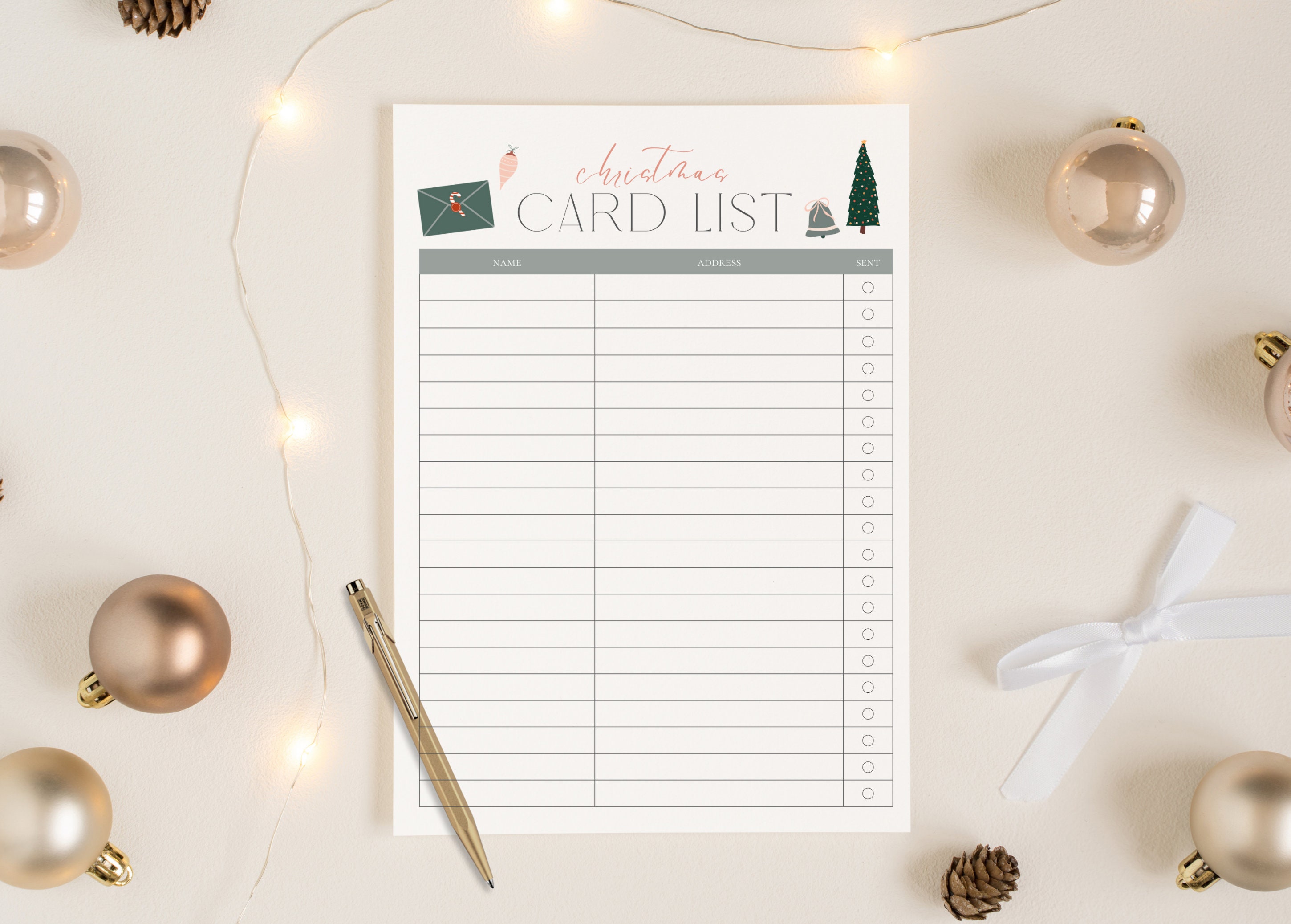 Christmas Card Mailing List Printable Template - Holiday Planner ...